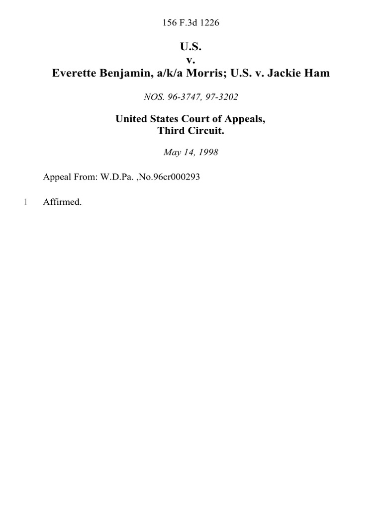 U.S. v. Everette Benjamin & Jackie Ham Appeal | PDF