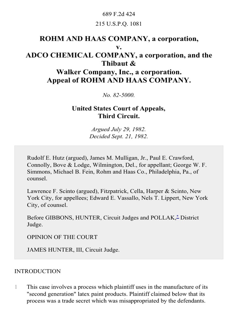 Rohm and Haas Company, A Corporation v. Adco Chemical Company, A ...