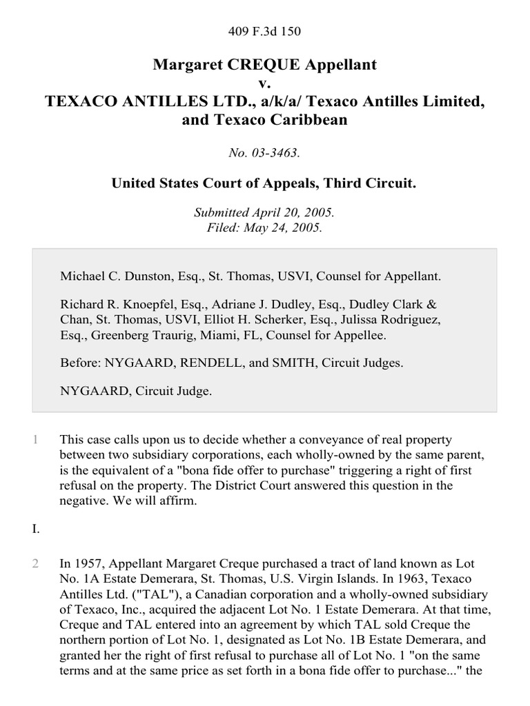 Margaret Creque v. Texaco Antilles LTD., A/k/a/ Texaco Antilles Limited ...