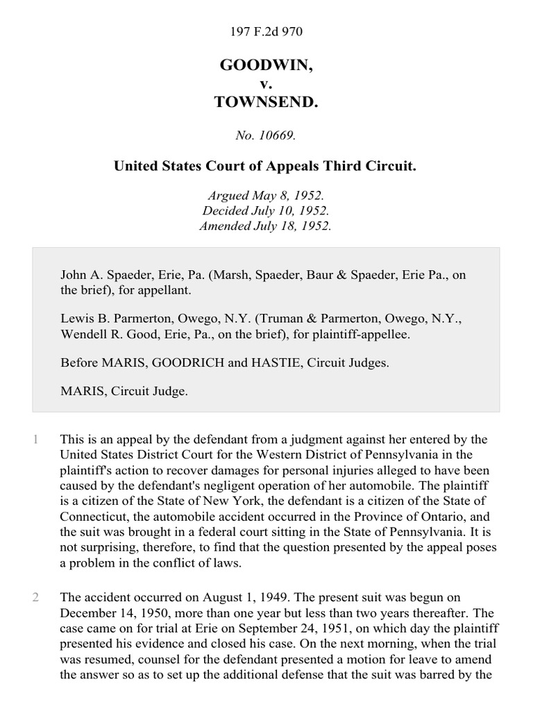 Goodwin v. Townsend, 197 F.2d 970, 3rd Cir. (1952) | PDF | Lawsuit ...