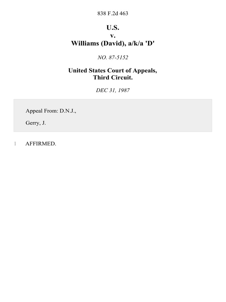 United States v. Williams (David), A/K/A 'D', 838 F.2d 463, 3rd Cir ...