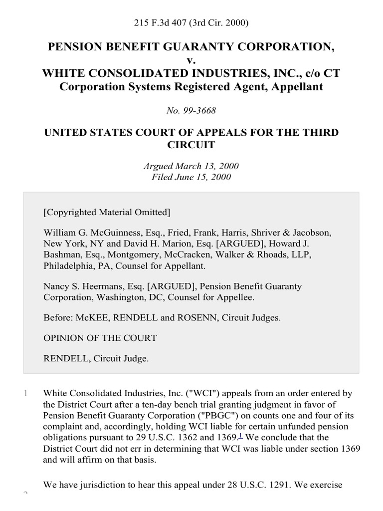 Pension Benefit Guaranty Corporation, v. White Consolidated Industries ...