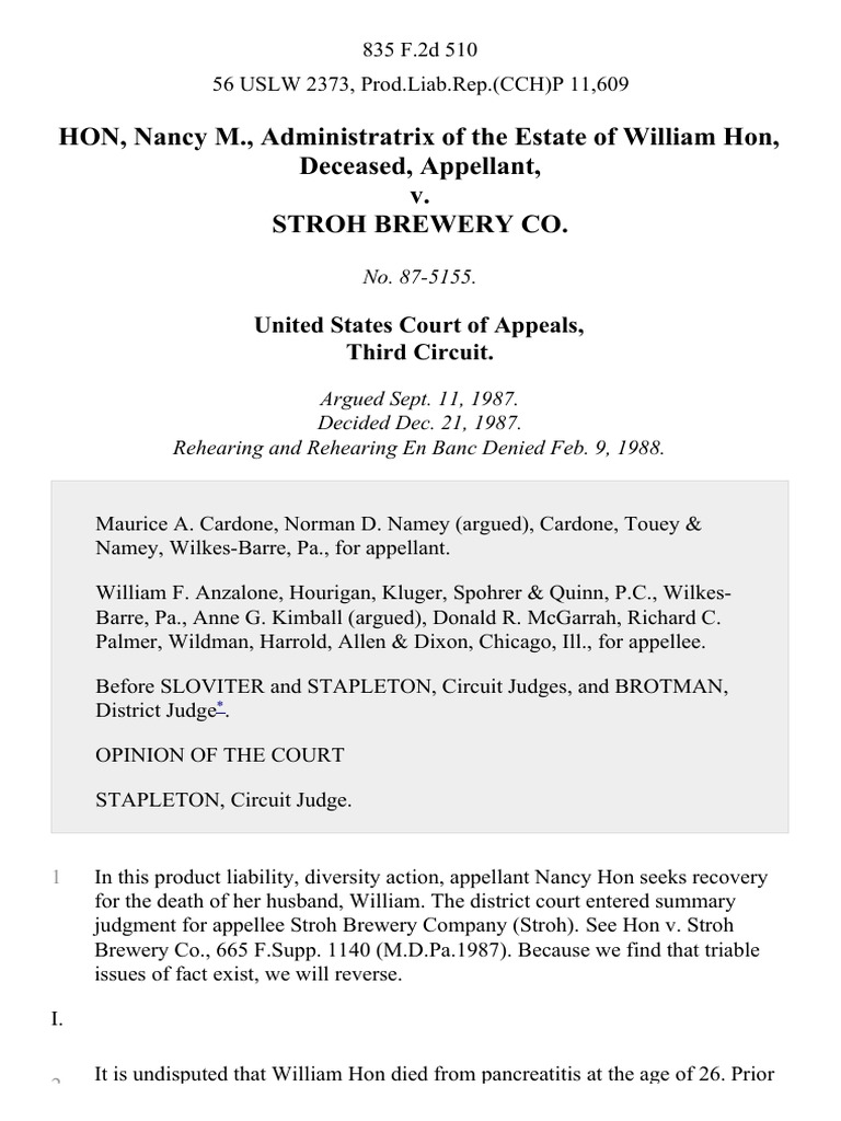 Hon, Nancy M., Administratrix of The Estate of William Hon, Deceased v ...
