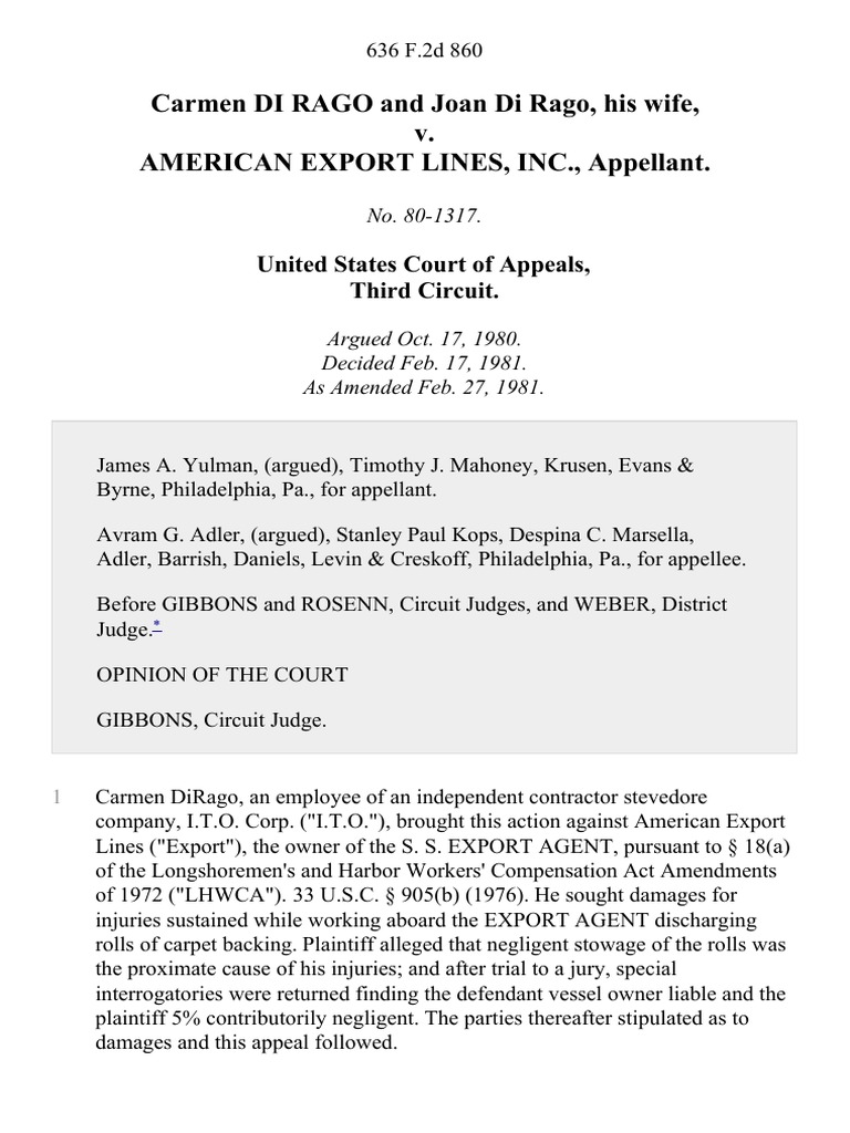 Carmen Di Rago and Joan Di Rago, His Wife v. American Export Lines, Inc ...