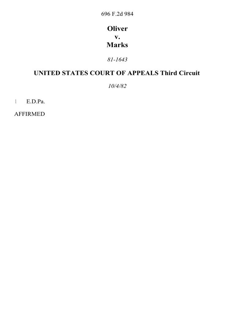 Oliver v. Marks, 696 F.2d 984, 3rd Cir. (1982) | PDF