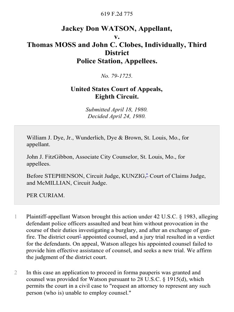 Jackey Don Watson v. Thomas Moss and John C. Clobes, Individually ...