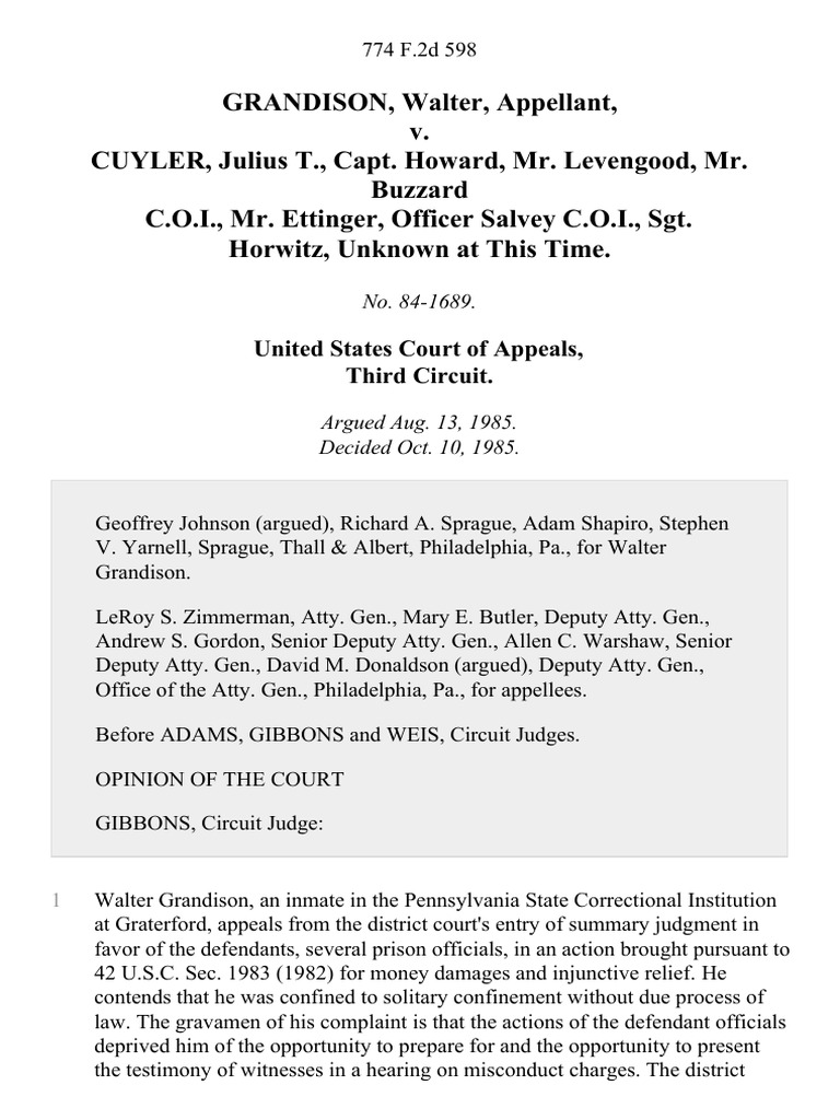 Grandison, Walter v. Cuyler, Julius T., Capt. Howard, Mr. Levengood, Mr ...