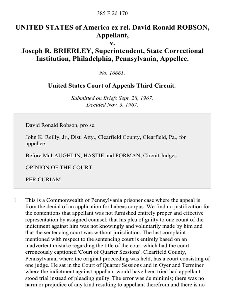 United States of America Ex Rel. David Ronald Robson v. Joseph R ...