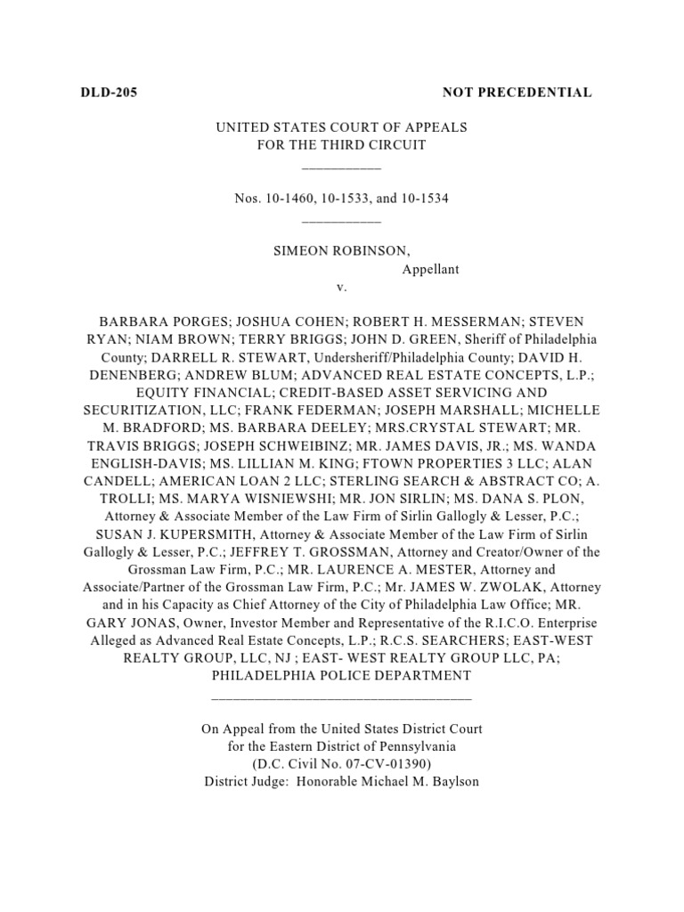 Appeal Summary: Robinson v. Porges et al. | PDF | Lawsuit | Legal Concepts