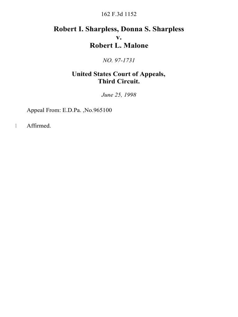 Robert I. Sharpless, Donna S. Sharpless v. Robert L. Malone, 162 F.3d ...