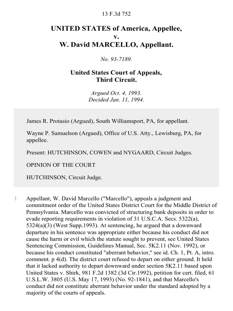 United States v. W. David Marcello, 13 F.3d 752, 3rd Cir. (1994) | PDF ...