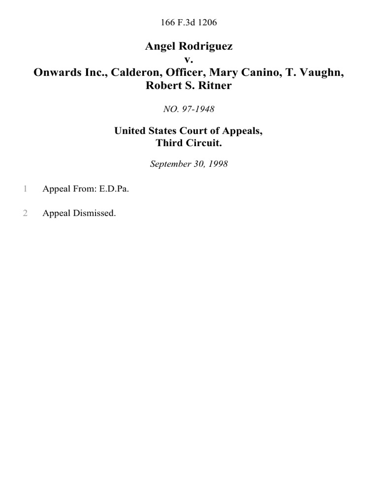 Angel Rodriguez v. Onwards Inc., Calderon, Officer, Mary Canino, T ...