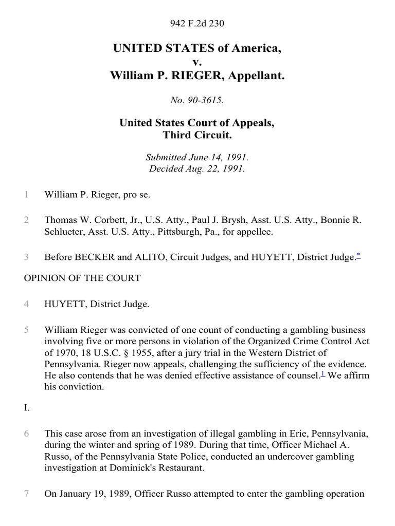 United States v. William P. Rieger, 942 F.2d 230, 3rd Cir. (1991) | PDF ...