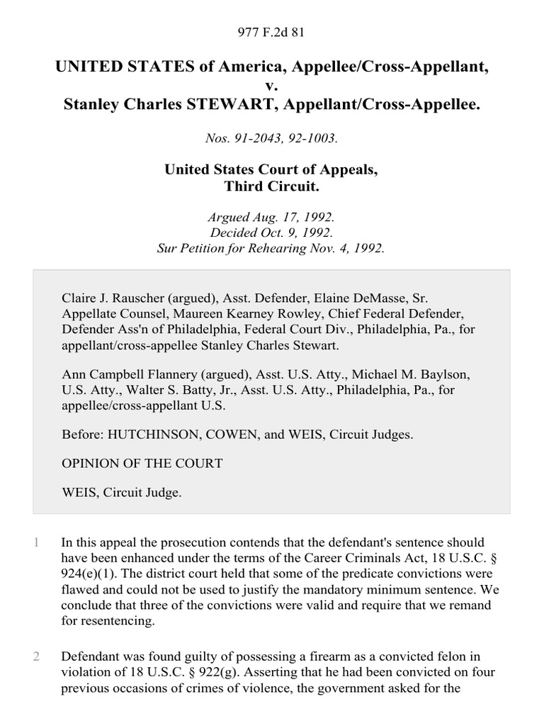 UNITED STATES of America, Appellee/Cross-Appellant, v. Stanley Charles ...