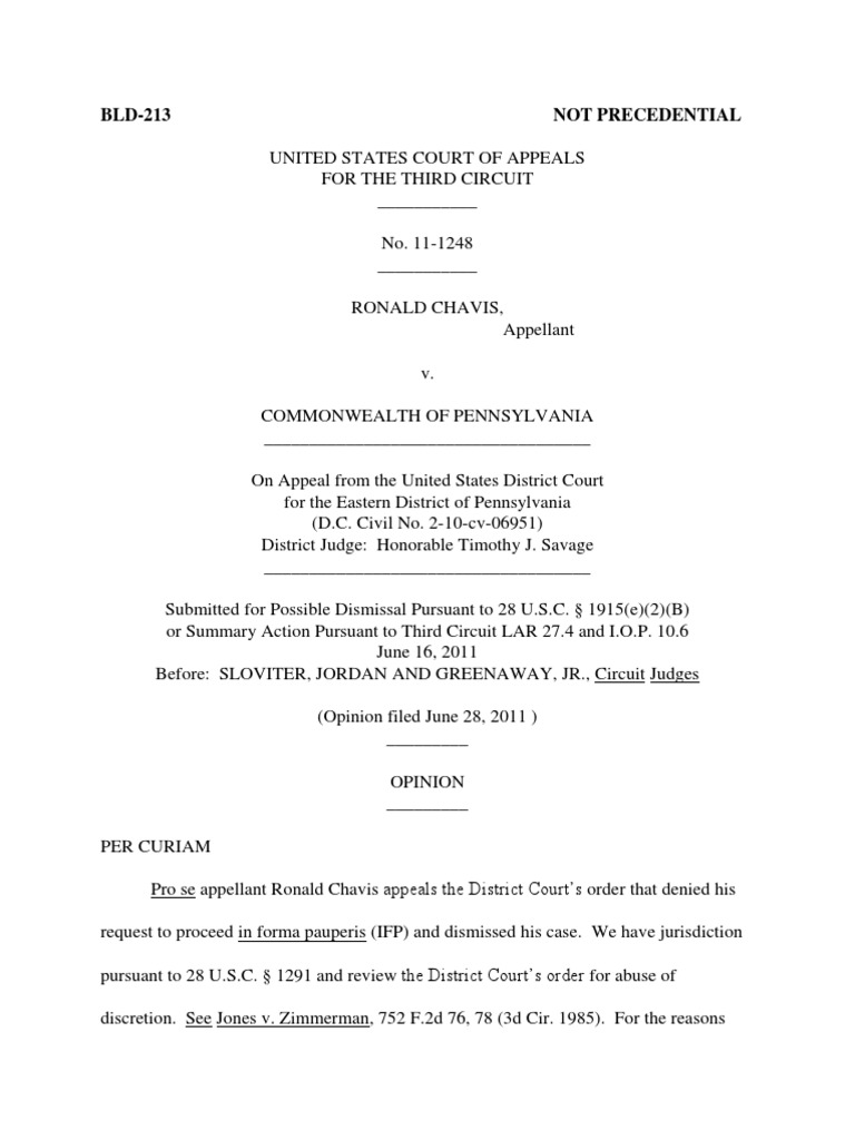 Ronald Chavis v. Commonwealth of PA, 3rd Cir. (2011) | PDF | United ...