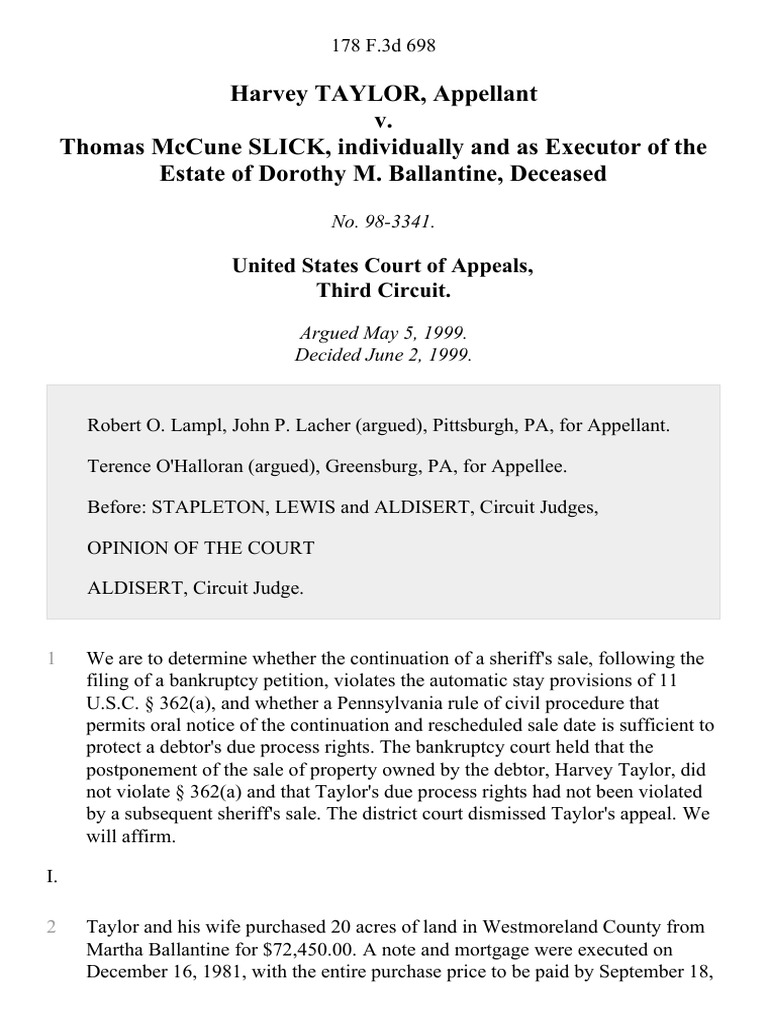 Harvey Taylor v. Thomas McCune Slick, Individually and As of The Estate ...
