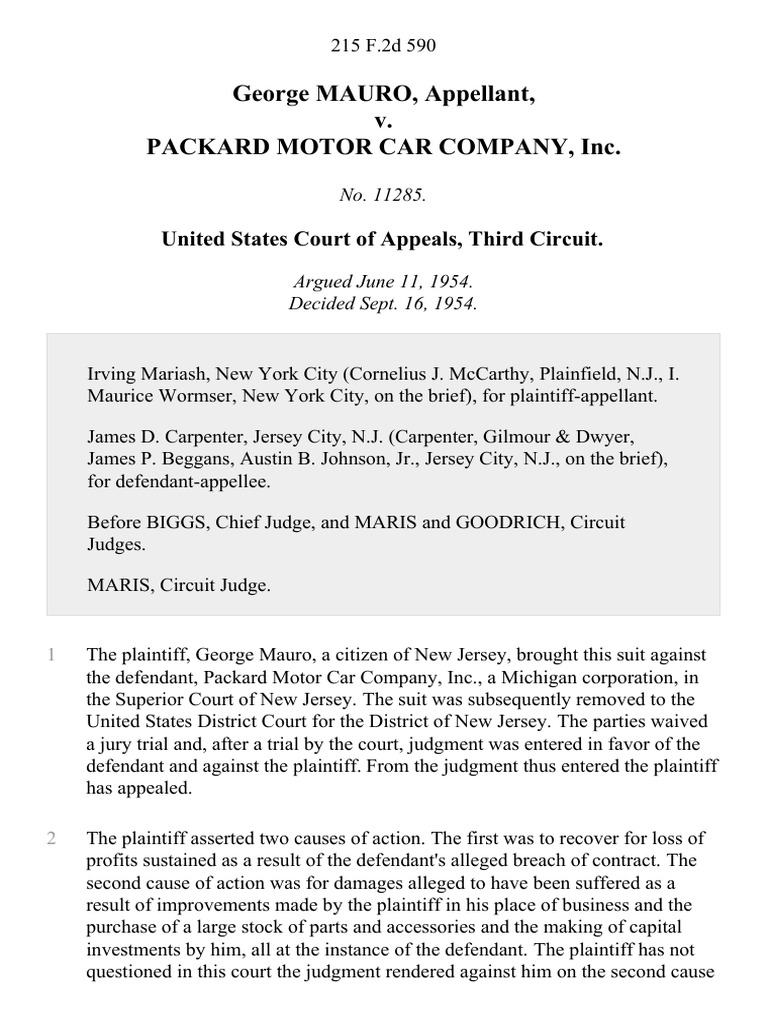 George Mauro v. Packard Motor Car Company, Inc, 215 F.2d 590, 3rd Cir ...