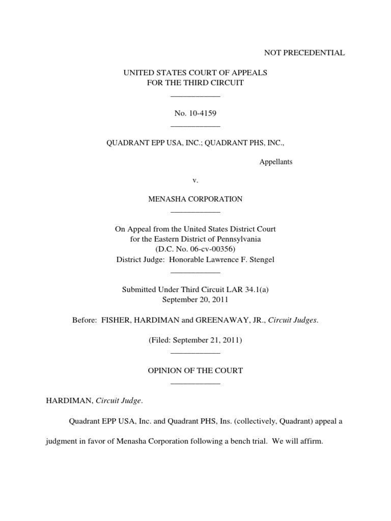 Quadrant Epp USA v. Menasha Corp, 3rd Cir. (2011) | PDF | Occupational ...