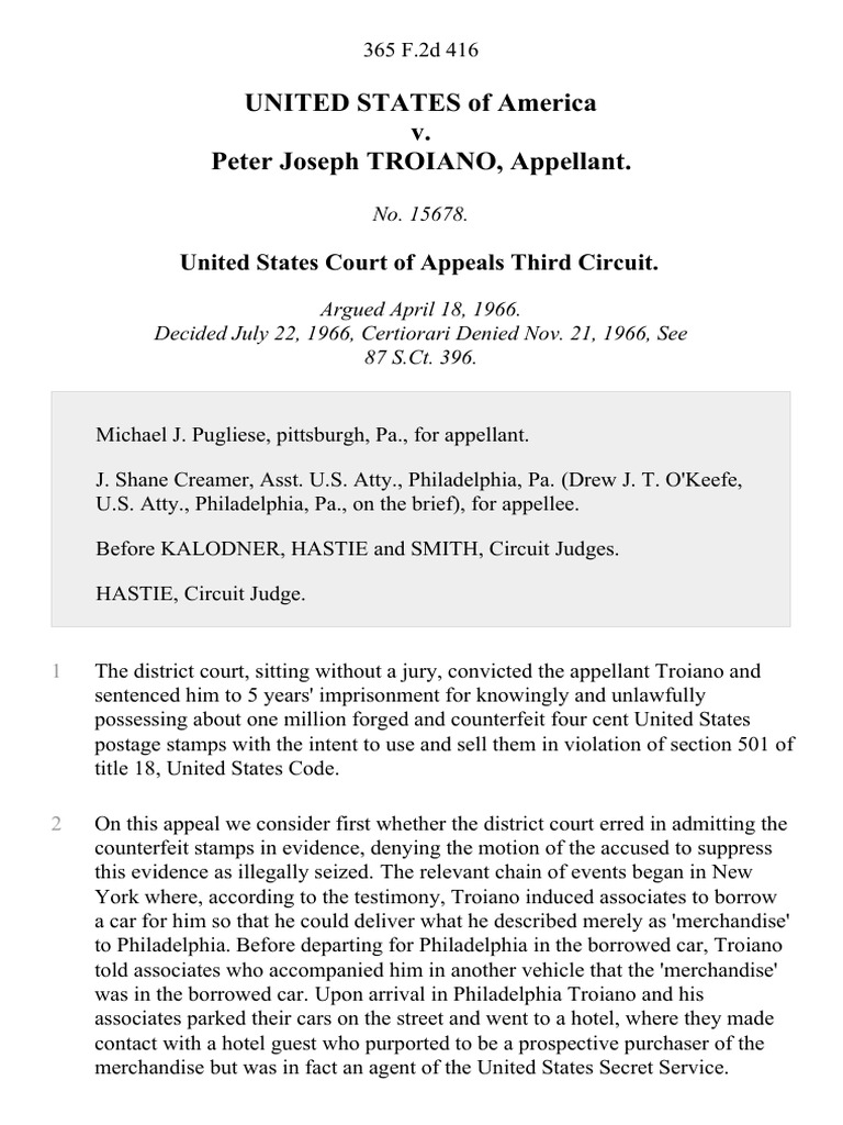 United States v. Peter Joseph Troiano, 365 F.2d 416, 3rd Cir. (1966 ...