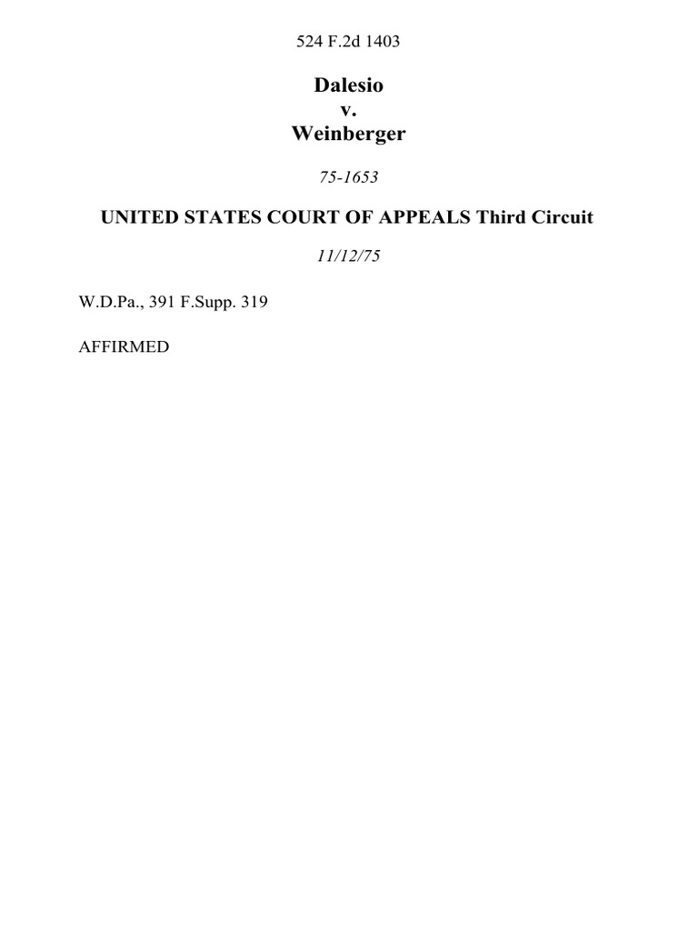 Dalesio v. Weinberger, 524 F.2d 1403, 3rd Cir. (1975) | PDF