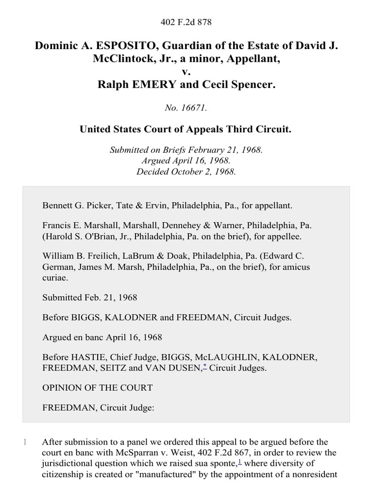 Dominic A. Esposito, Guardian of The Estate of David J. McClintock JR ...