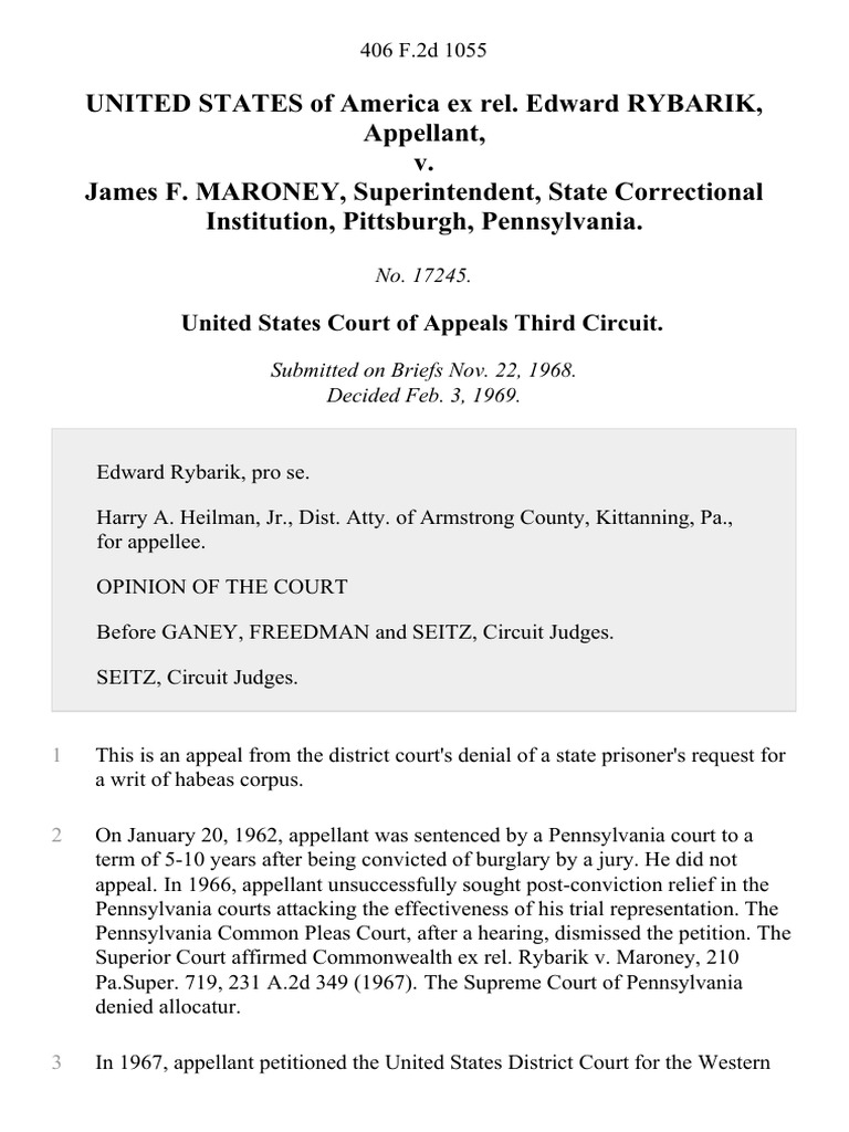 United States of America Ex Rel. Edward Rybarik v. James F. Maroney ...