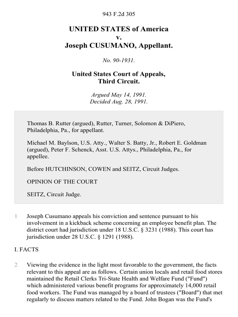 UNITED STATES of America v. Joseph CUSUMANO, Appellant | PDF | United ...