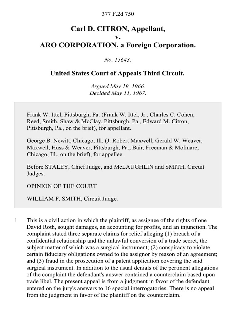 Carl D. Citron v. Aro Corporation, A Foreign Corporation, 377 F.2d 750 ...