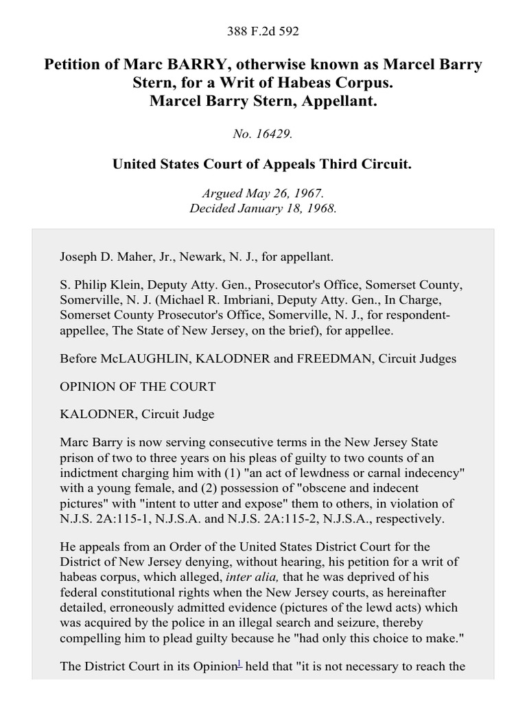 Petition of Marc Barry, Otherwise Known As Marcel Barry Stern, For A ...