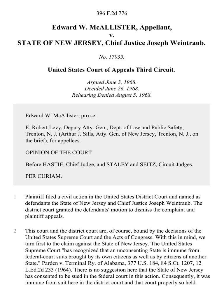 Edward W. McAllister v. State of New Jersey, Chief Justice Joseph ...