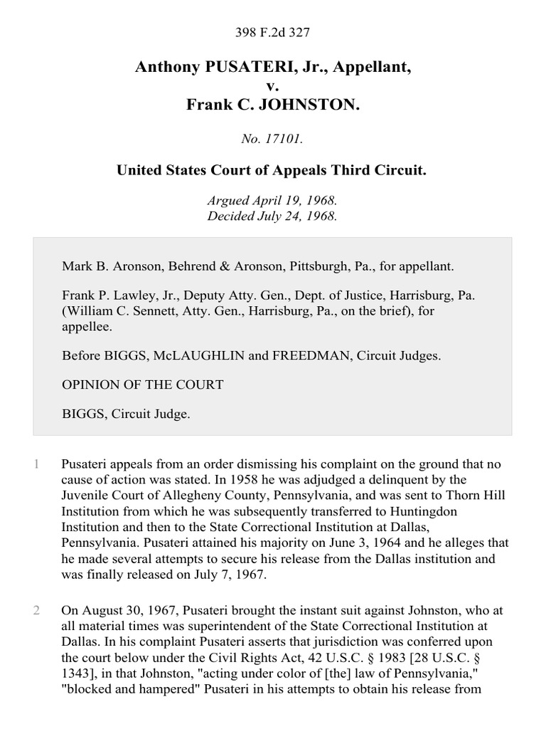 Anthony Pusateri, Jr. v. Frank C. Johnston, 398 F.2d 327, 3rd Cir ...