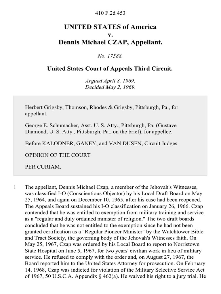 United States v. Dennis Michael Czap, 410 F.2d 453, 3rd Cir. (1969) | PDF