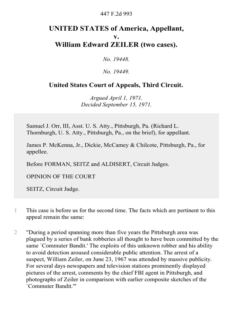 United States v. William Edward Zeiler (Two Cases), 447 F.2d 993, 3rd ...