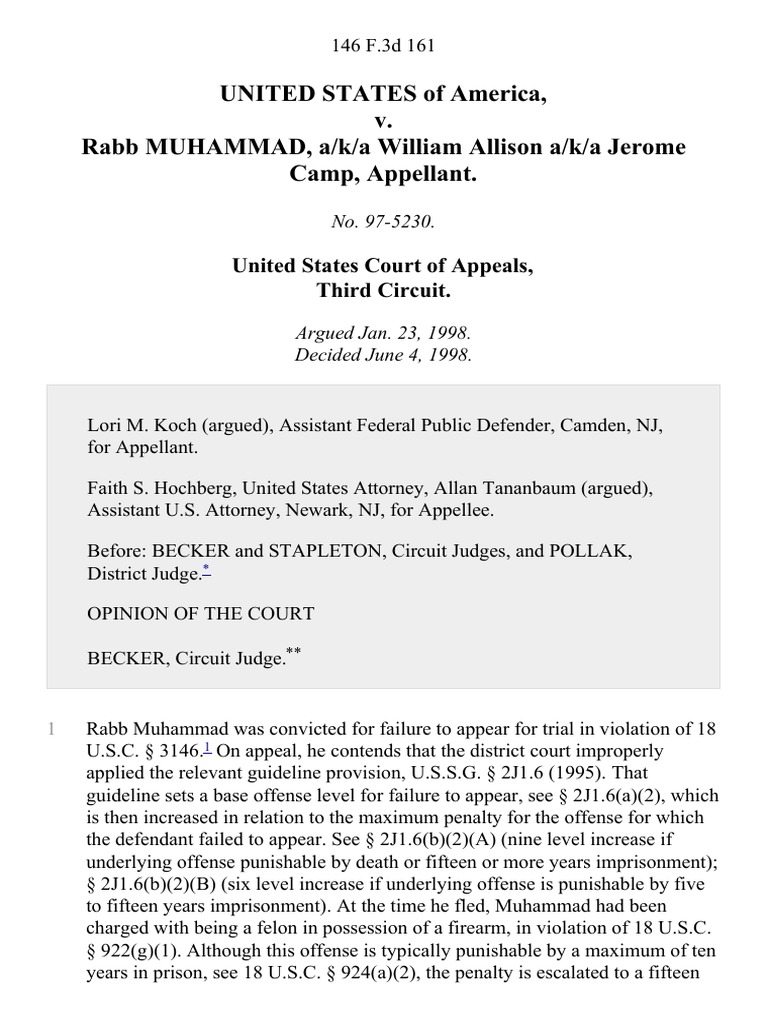 United States v. Rabb Muhammad, A/K/A William Allison A/K/A Jerome Camp ...