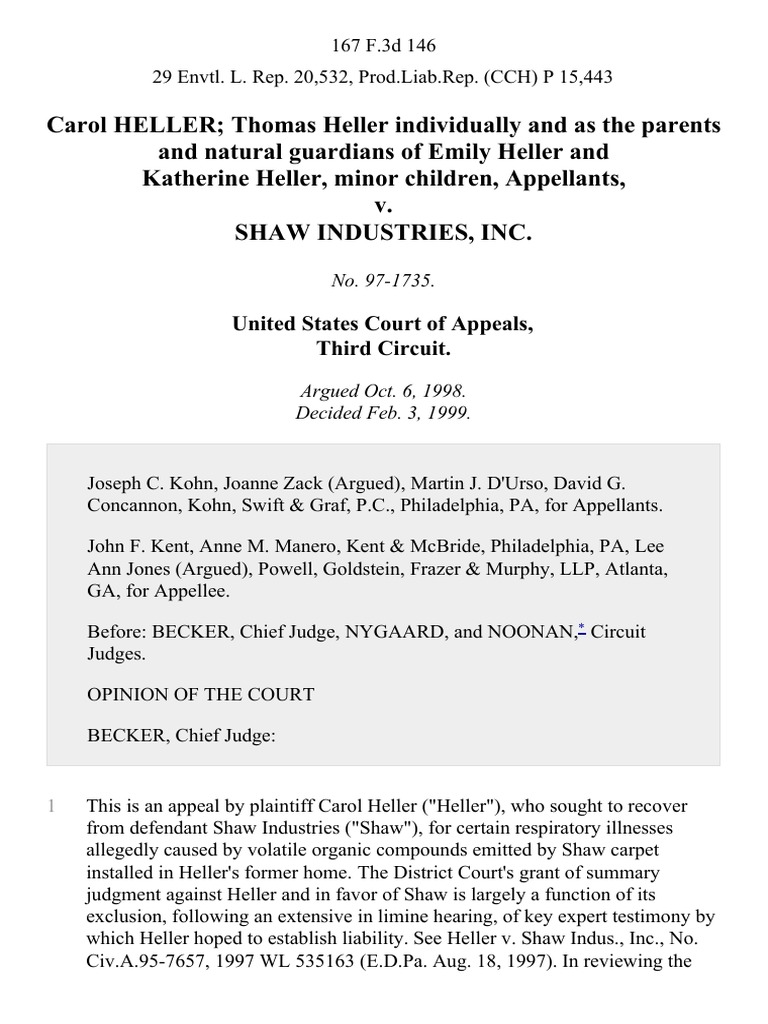 Heller v. Shaw Industries Appeal Summary | PDF | Daubert Standard ...