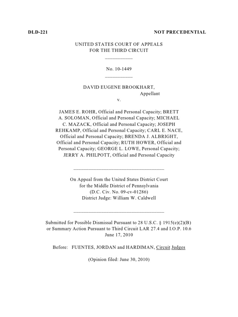 David Brookhart v. James Rohr, 3rd Cir. (2010) | PDF | Federal Rules Of ...