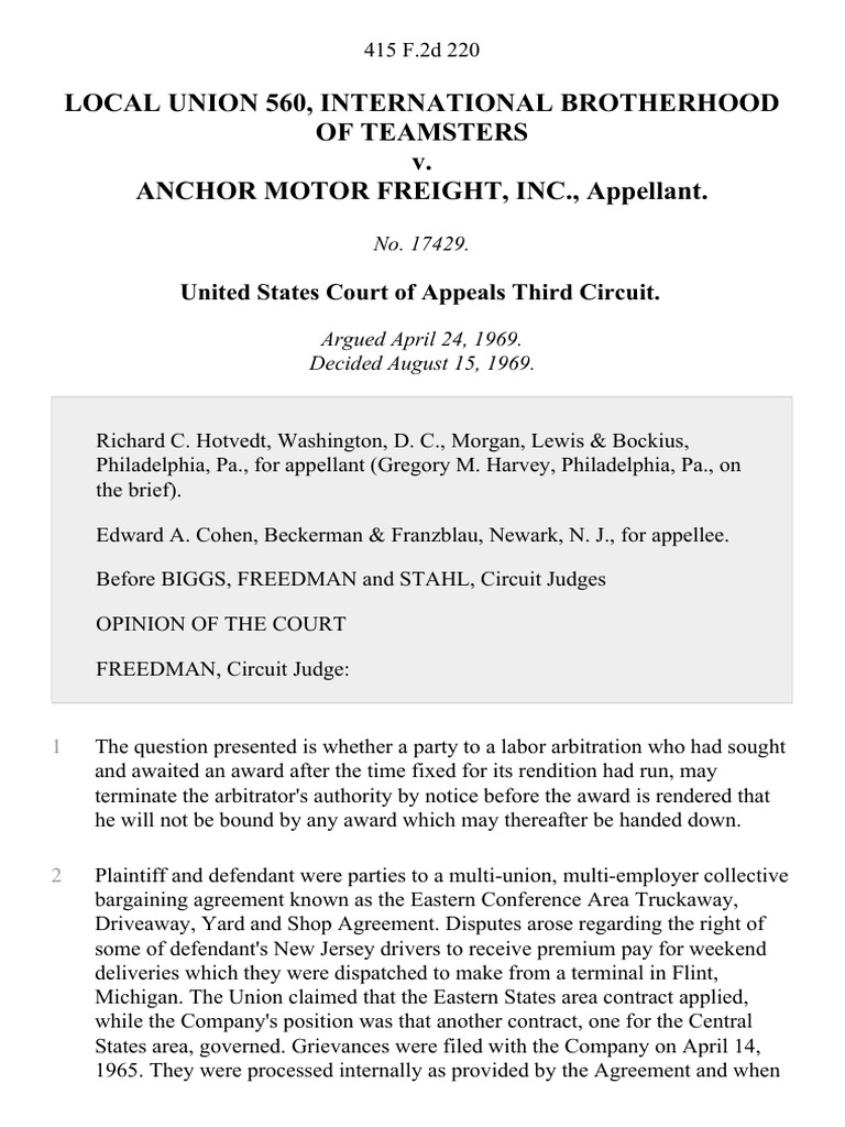 Local Union 560, International Brotherhood of Teamsters v. Anchor Motor ...