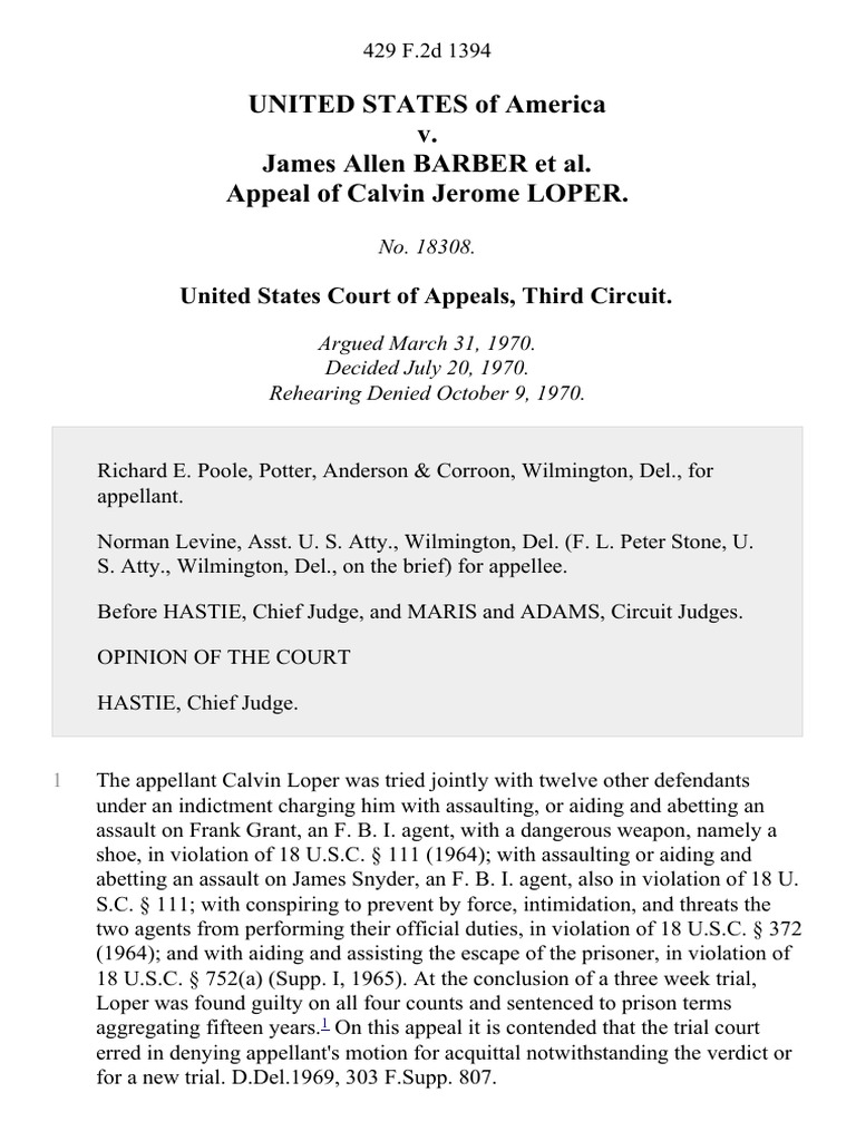 United States v. James Allen Barber Appeal of Calvin Jerome Loper, 429 ...