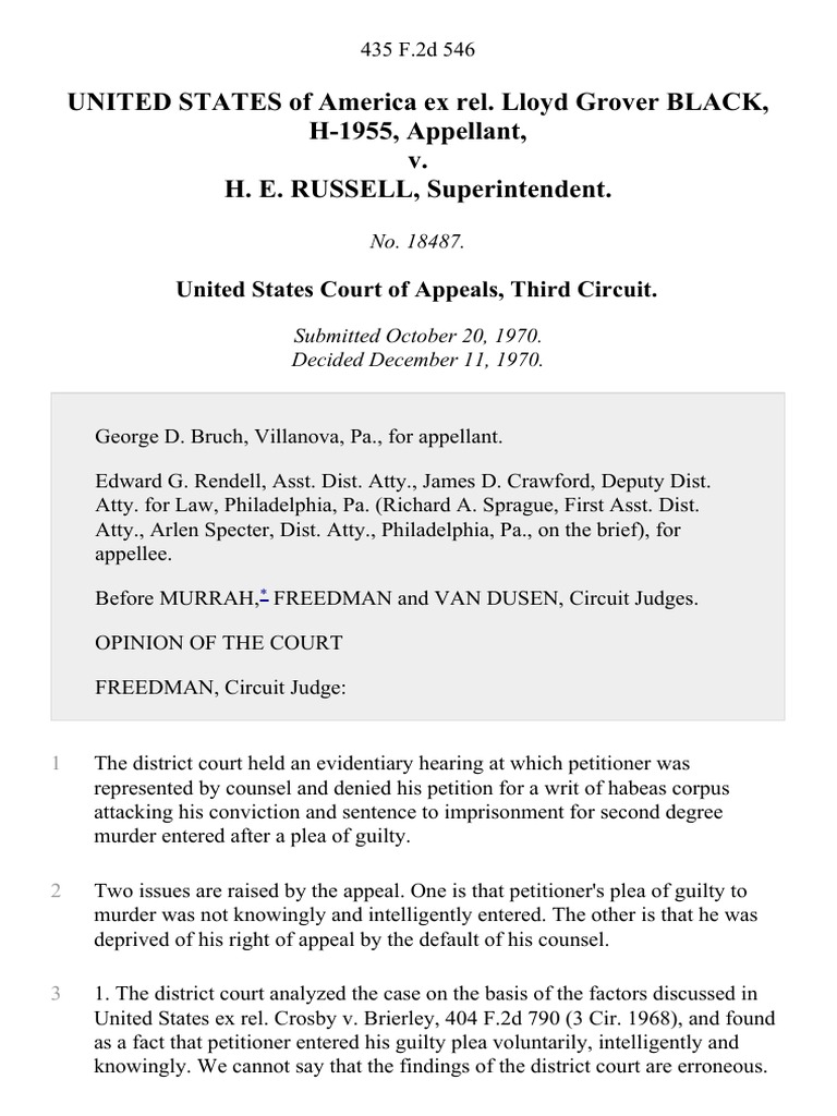 United States of America Ex Rel. Lloyd Grover Black, H-1955 v. H. E ...