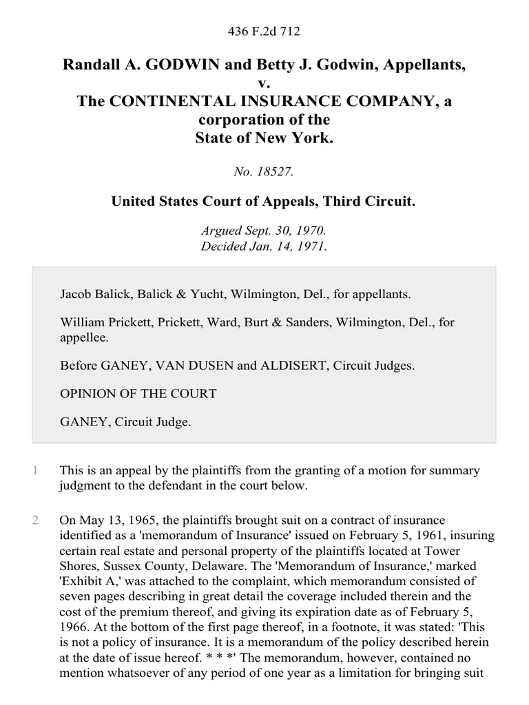 Randall A. Godwin and Betty J. Godwin v. The Continental Insurance ...