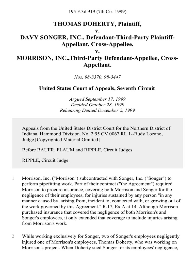 Thomas Doherty v. Davy Songer, Inc., Defendant-Third-Party Cross ...