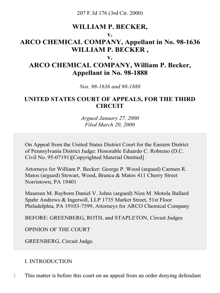 William P. Becker v. Arco Chemical Company, in No. 98-1636 William P ...