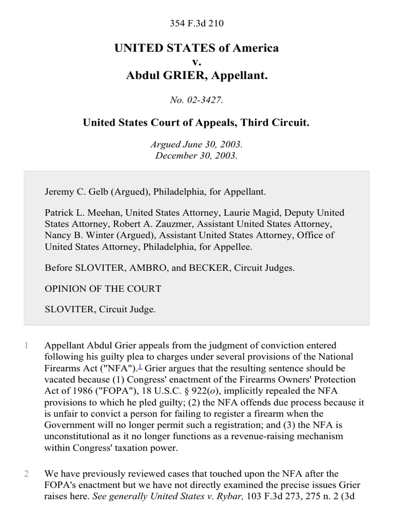 Grier v. USA: NFA Constitutionality Appeal | PDF | Supreme Court Of The ...