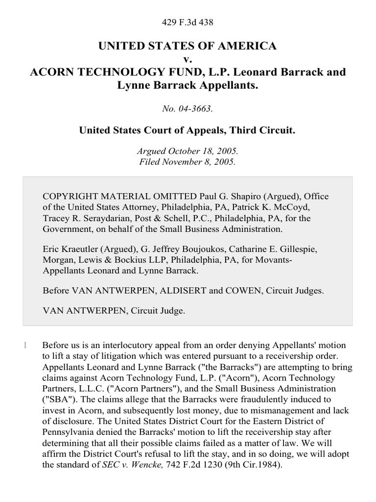 United States v. Acorn Technology Fund, L.P. Leonard Barrack and Lynne ...