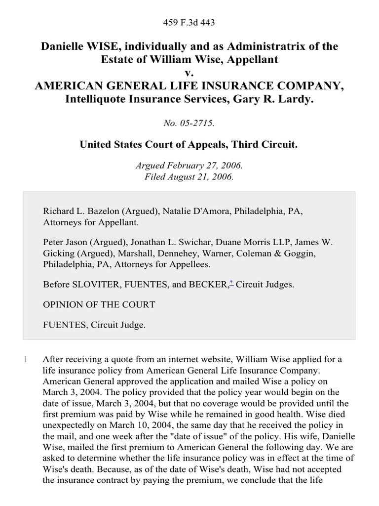 Danielle Wise, Individually and as Administratrix of the Estate of ...