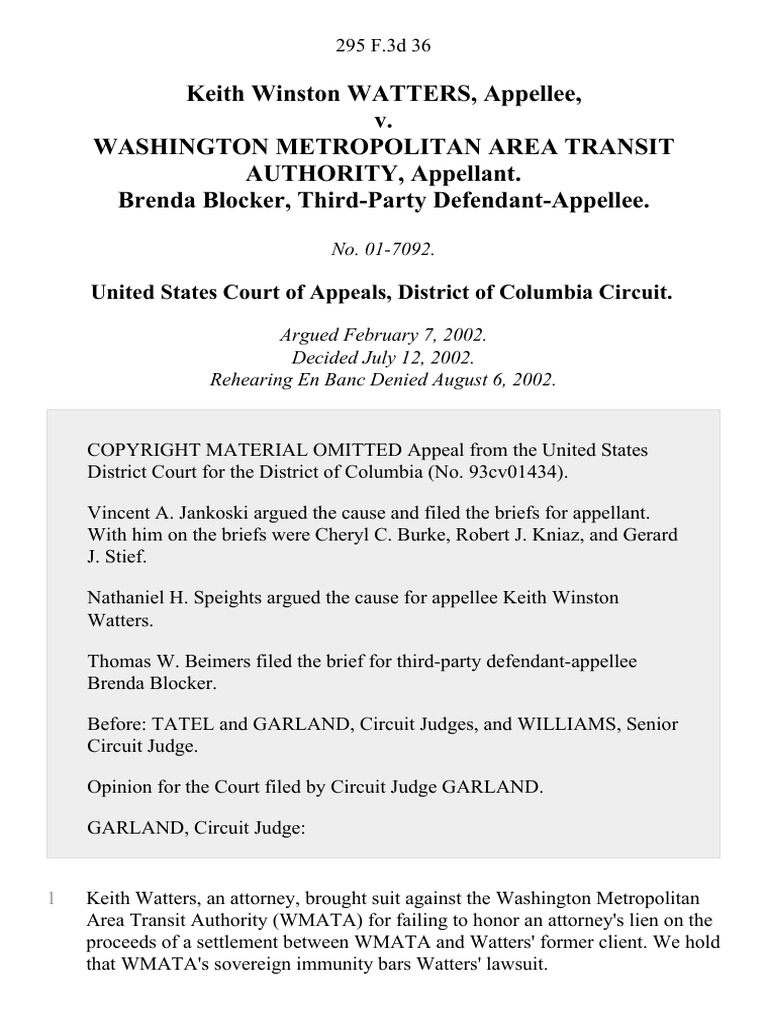 Keith Winston Watters v. Washington Metropolitan Area Transit Authority ...