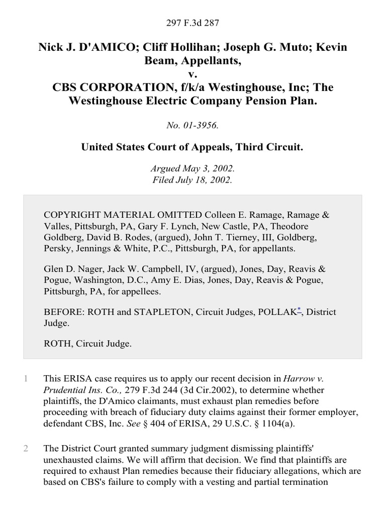 Nick J. D'Amico Cliff Hollihan Joseph G. Muto Kevin Beam v. CBS ...