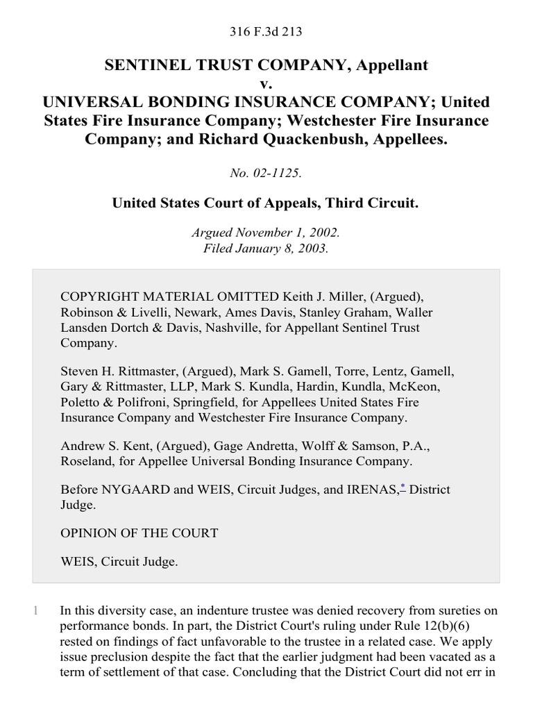 Sentinel Trust Company v. Universal Bonding Insurance Company United ...