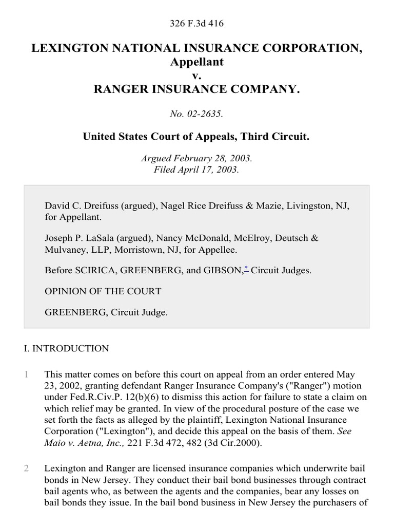 Lexington National Insurance Corporation v. Ranger Insurance Company ...