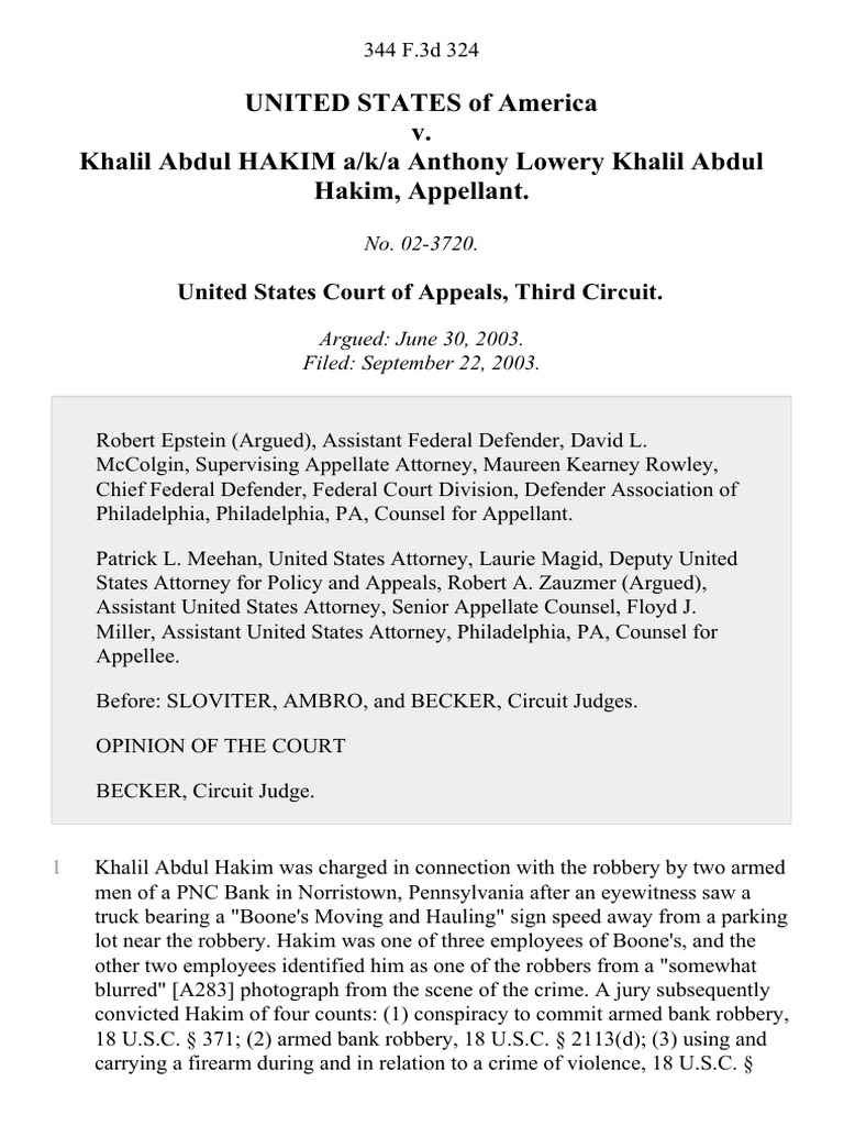United States v. Khalil Abdul Hakim A/K/A Anthony Lowery Khalil Abdul ...